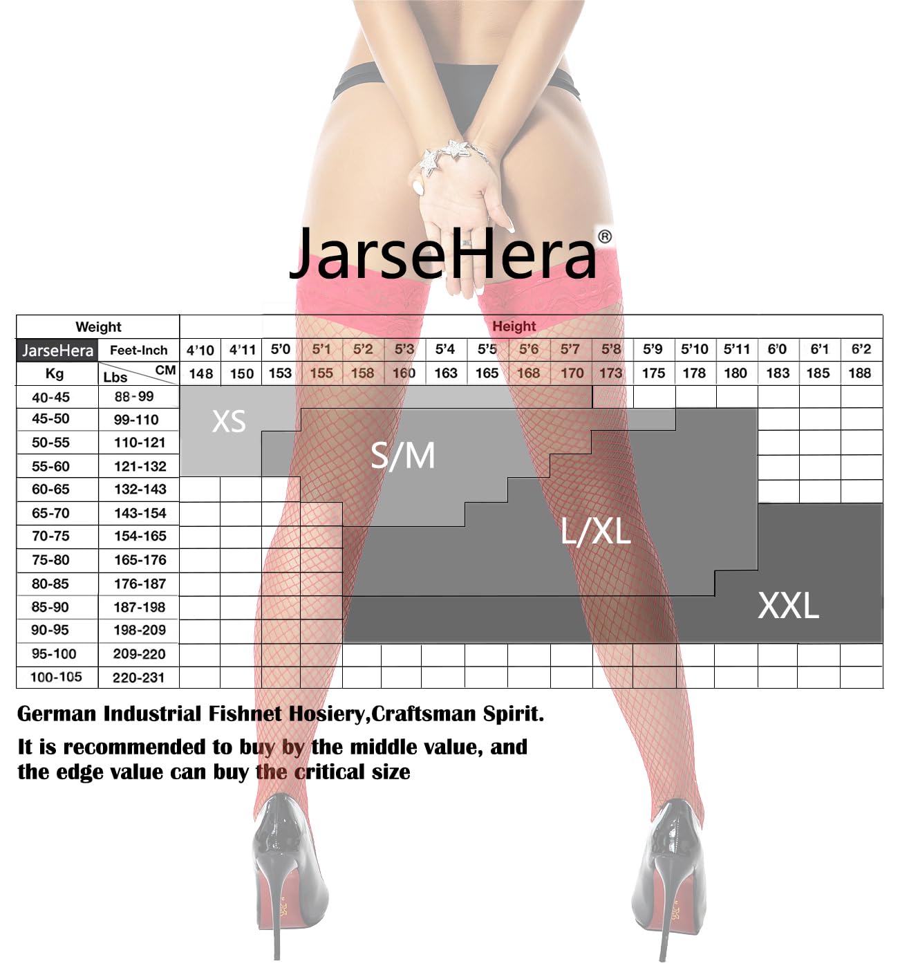 JarseHera Fishnets Thigh High stockings Silicone Lace Top Tights Stay Up Sheer Nylon Hosiery (1 Pair Red, L/XL)