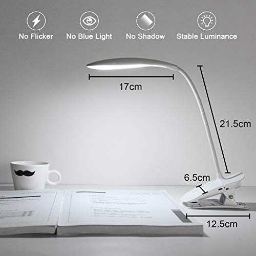 URAQT LED Desk Lamp with Clamp,LED Desk Lamp for Home Office 360° Flexible Adjustable Arm Touch Table Lamp with 3 Brightness Levels Gooseneck Desk Lamp Cordless Rechargeable Dimmable Desk Light