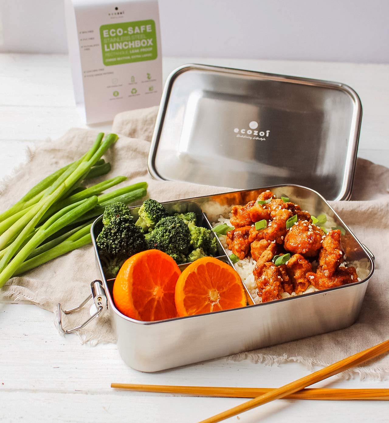 ecozoi Stainless Steel Lunch Box, Leak Proof 3 Compartment, Medium | Redesigned Silicone Seal | Sustainable Zero Waste Eco Friendly Bento Box Food Storage Container