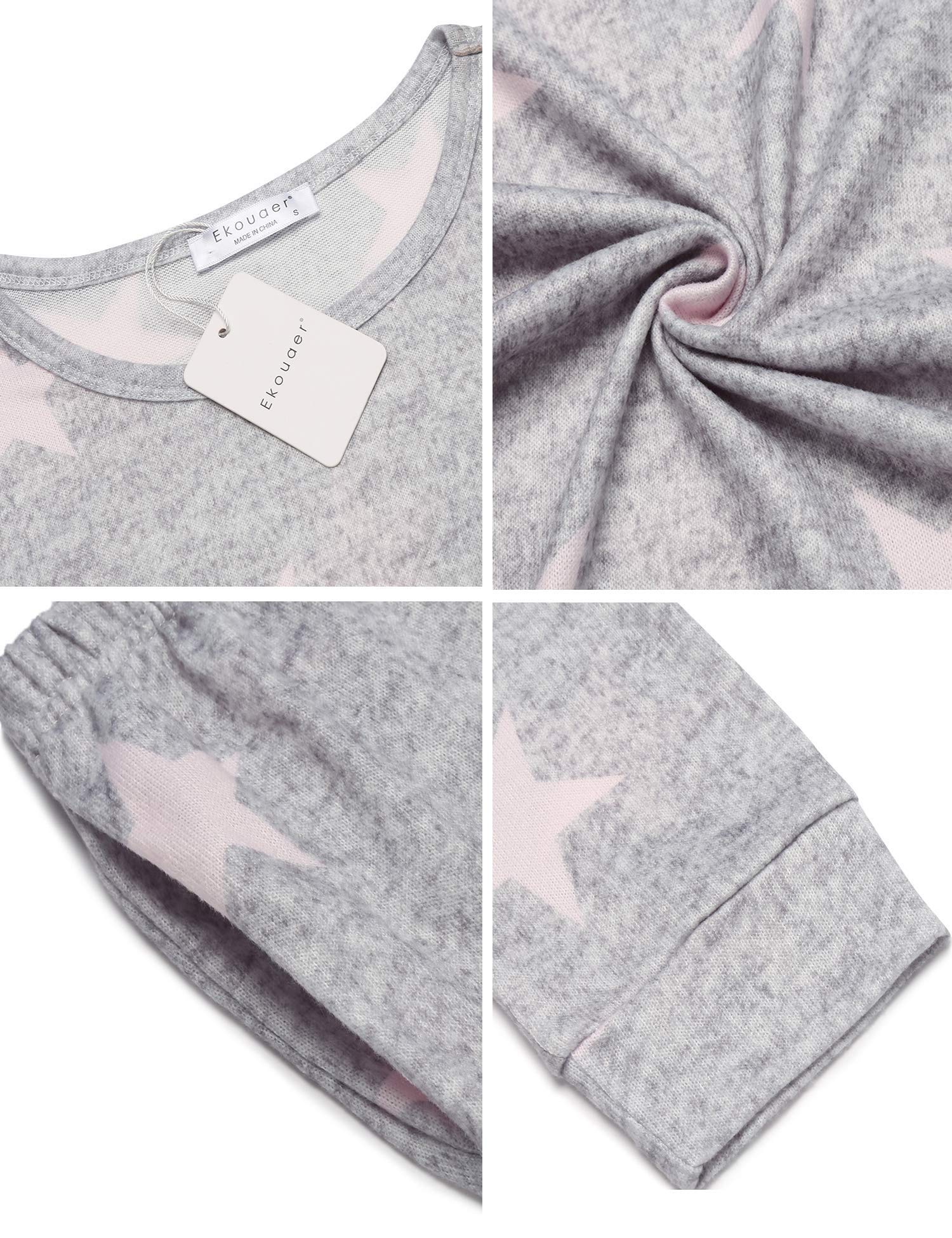 Ekouaer Womens Pajama Set Long Sleeve Sleepwear Star Print Nightwear Soft Pjs Lounge Sets with Pockets light Grey Pink Star XX-Large