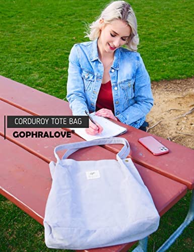 Cloele Corduroy Tote Bag for Women Shoulder Bag with Inner Pocket For Work Beach Lunch Travel And Shopping Grocery (Grey)
