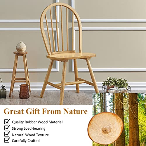 Giantex Set of 4 Windsor Chairs, Wood Dining Chairs, French Country Armless Spindle Back Dining Chairs, Farmhouse Kitchen Dining Room Chairs, Oak