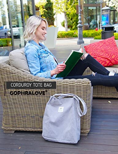 Cloele Corduroy Tote Bag for Women Shoulder Bag with Inner Pocket For Work Beach Lunch Travel And Shopping Grocery (Grey)