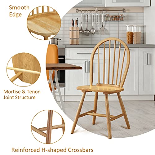Giantex Set of 4 Windsor Chairs, Wood Dining Chairs, French Country Armless Spindle Back Dining Chairs, Farmhouse Kitchen Dining Room Chairs, Oak