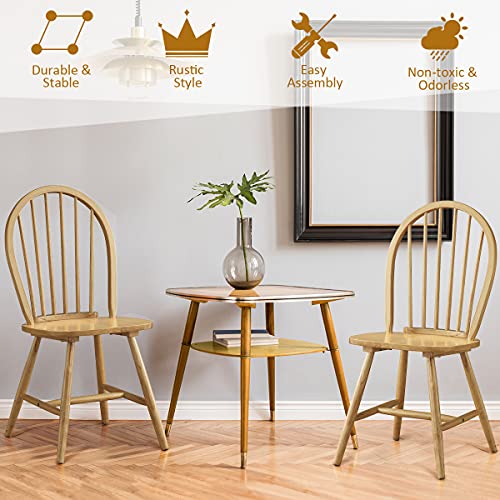 Giantex Set of 4 Windsor Chairs, Wood Dining Chairs, French Country Armless Spindle Back Dining Chairs, Farmhouse Kitchen Dining Room Chairs, Oak