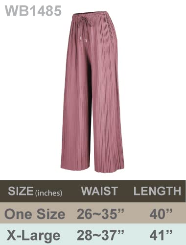 LL WB1485 Womens Casual High Waisted Pleated Palazzo Pants Trousers with Drawstring Plus Black