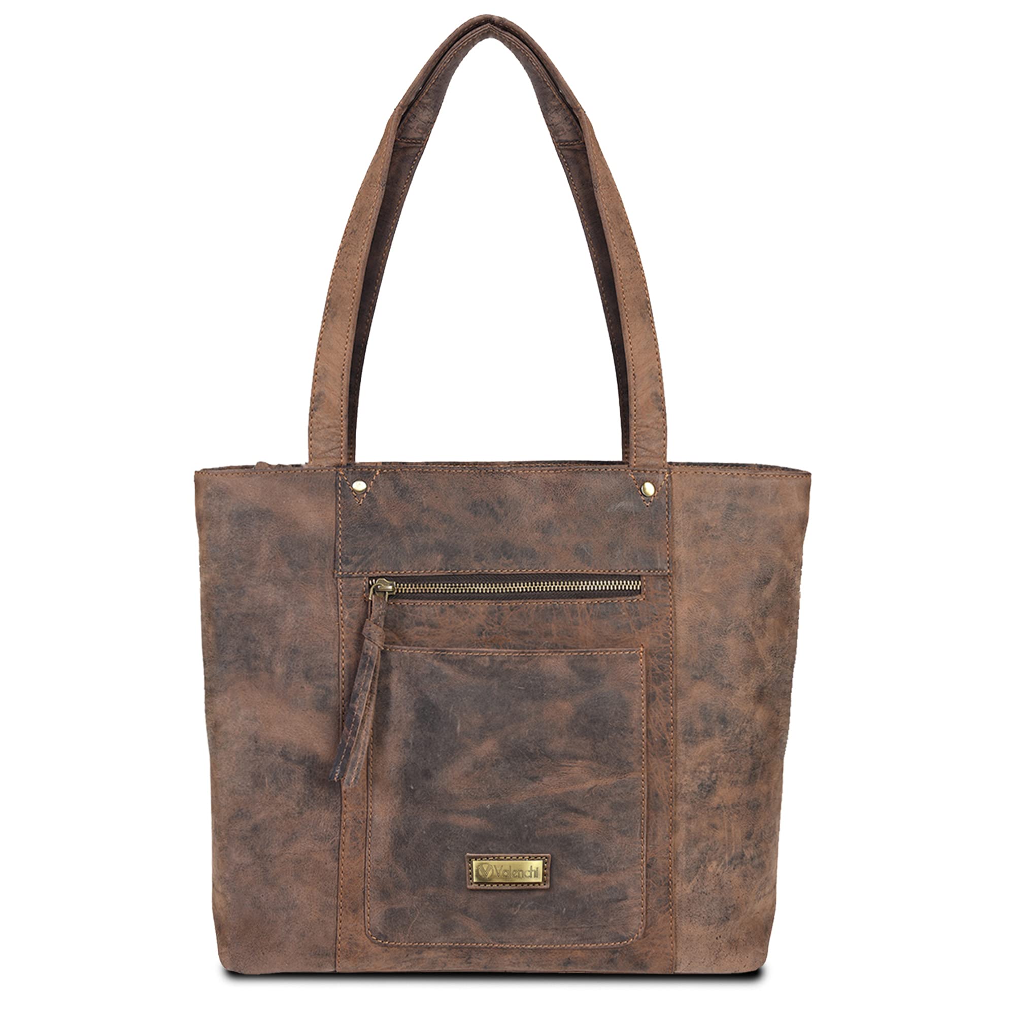 VALENCHI Leather Tote Bag For Women - Leather Handbags For Women - Trendy Ladies Shoulder Bag - Work, Travel (Brown Vintage 2)