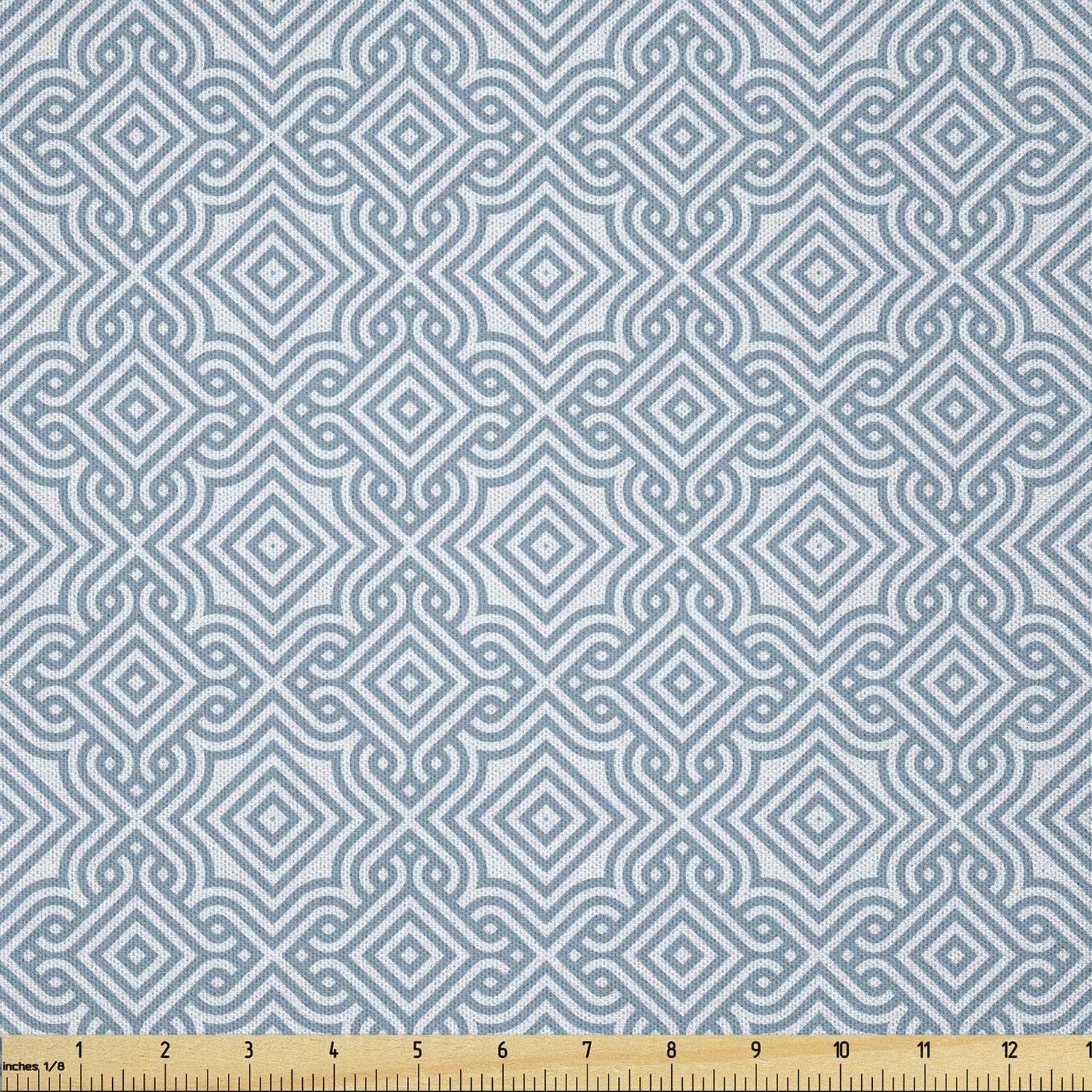 Lunarable Celtic Fabric by The Yard, Vintage Style Abstract Knot Pattern with Entangled Wavy Lines Motif, Microfiber Fabric for Arts and Crafts Textiles & Decor, Blue Grey and White