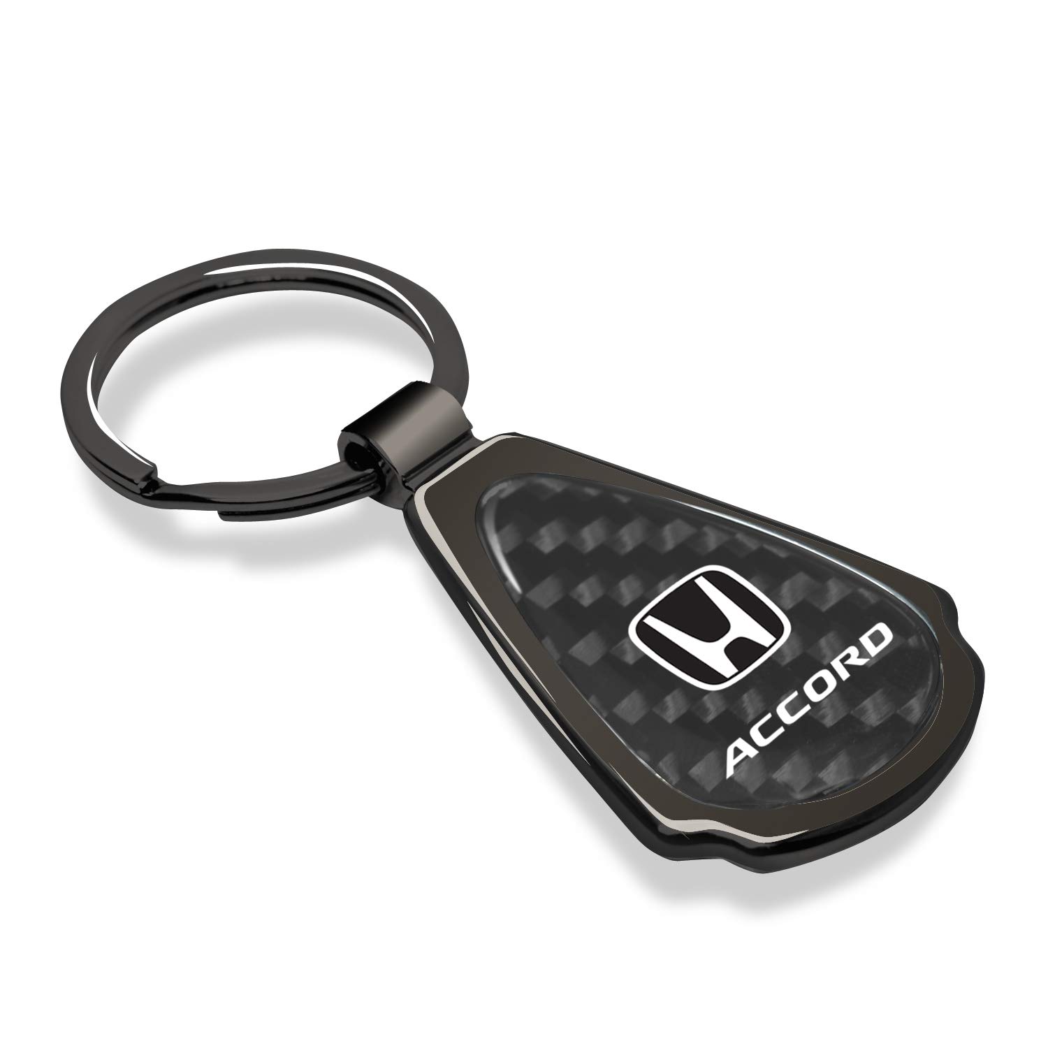 iPick Image Compatible with Honda Accord Real Black Carbon Fiber Gunmetal Black Metal Teardrop Key Chain