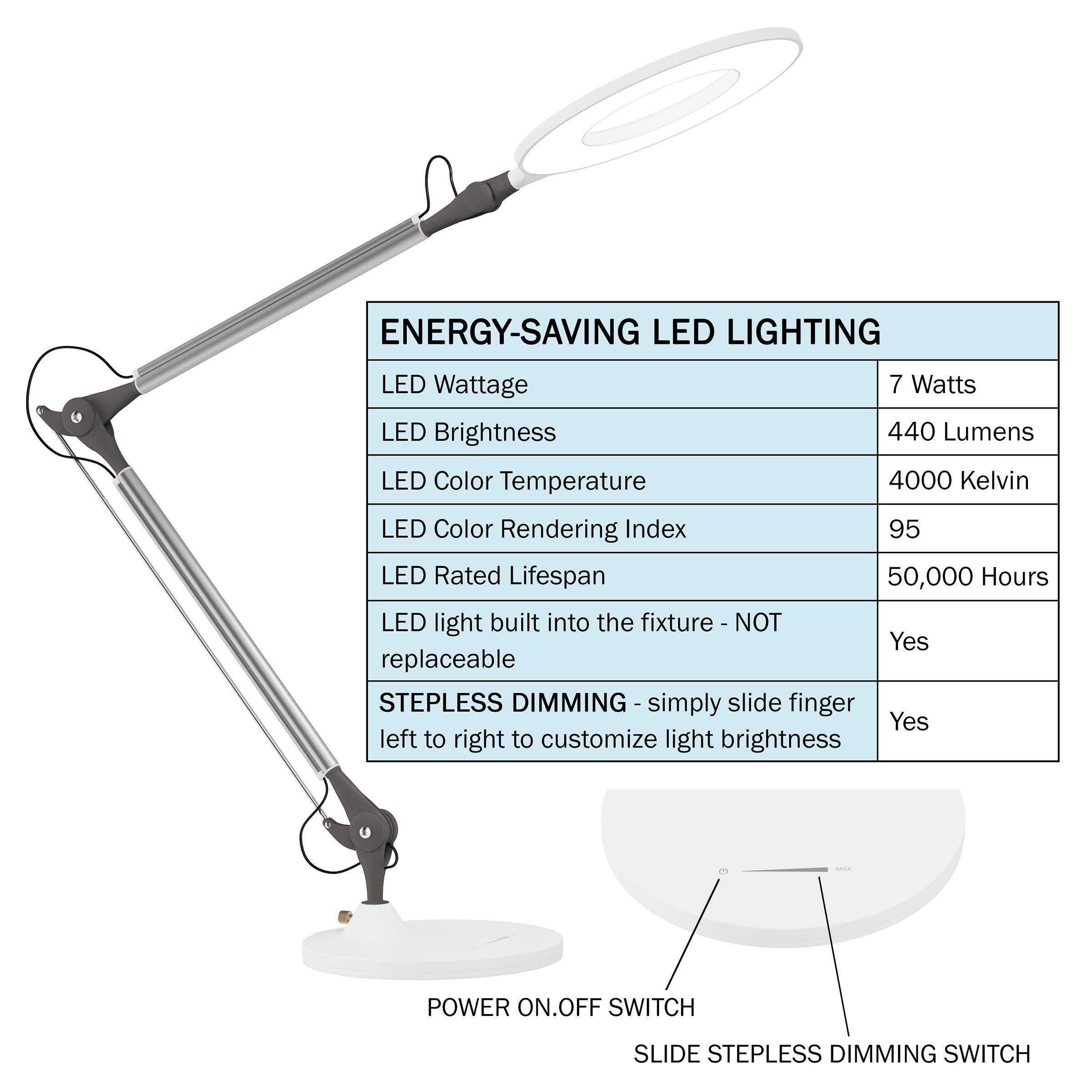 Lavish Home LED Desk Lamp - Swing Arm Architect Lamp - Adjustable Natural Sun Lighting for Home Office, Bedroom, or Dorm Room (White)