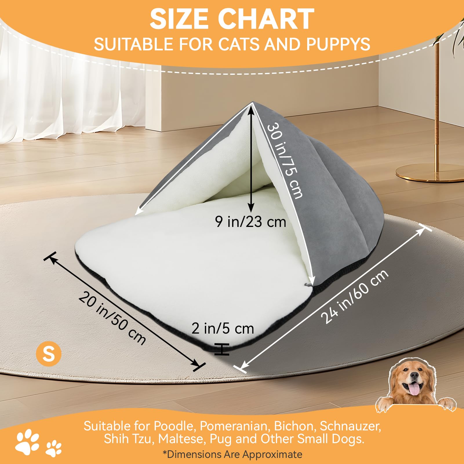 YUNNARL Pet House, Cat & Dog Cave Bed - Ultra Soft Polar Fleece, Waterproof, Washable - 25x20 Inches, Gray