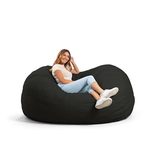 Big Joe Fuf XL Foam Filled Bean Bag Chair with Removable Cover, Black Lenox, Durable Woven Polyester, 5 feet Giant