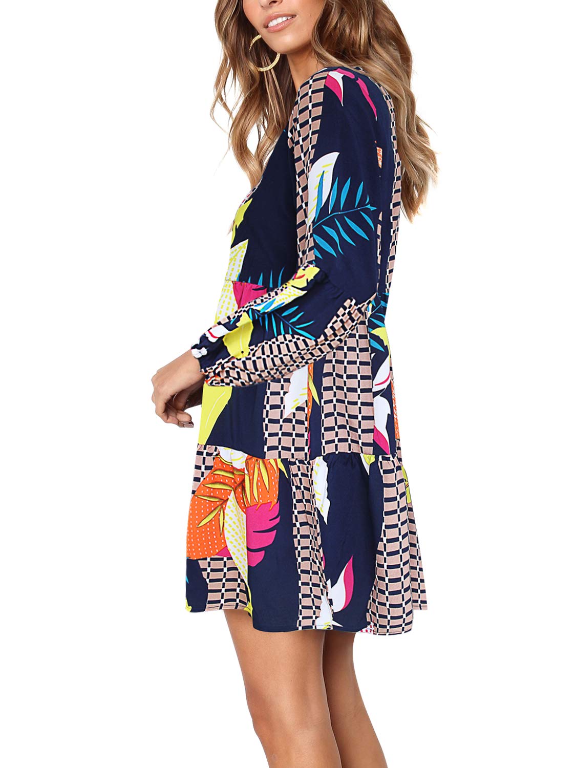 Amoretu Dresses for Women Pattern Casual V Tunic Dresses, Spring, Summer, 2025 (Printed Geometry, L)