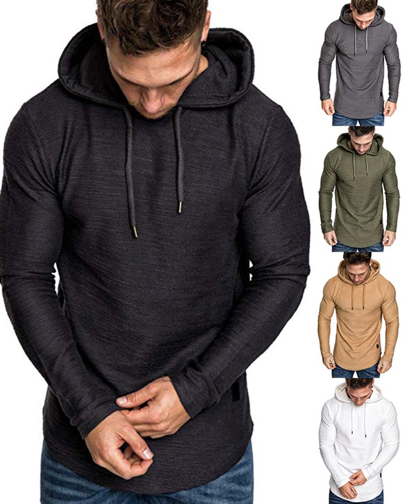 Lexiart Mens Fashion Athletic Hoodies Sport Sweatshirt Solid Color Fleece Pullover Black 3XL