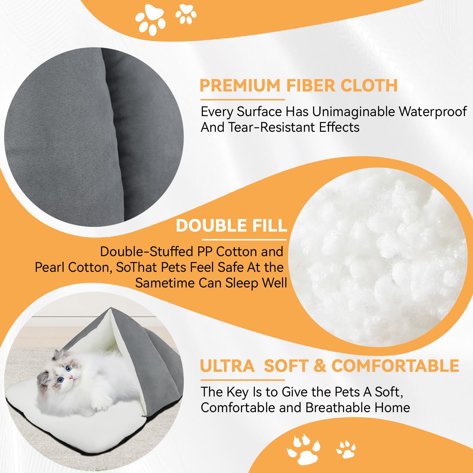 YUNNARL Pet House, Cat & Dog Cave Bed - Ultra Soft Polar Fleece, Waterproof, Washable - 25x20 Inches, Gray