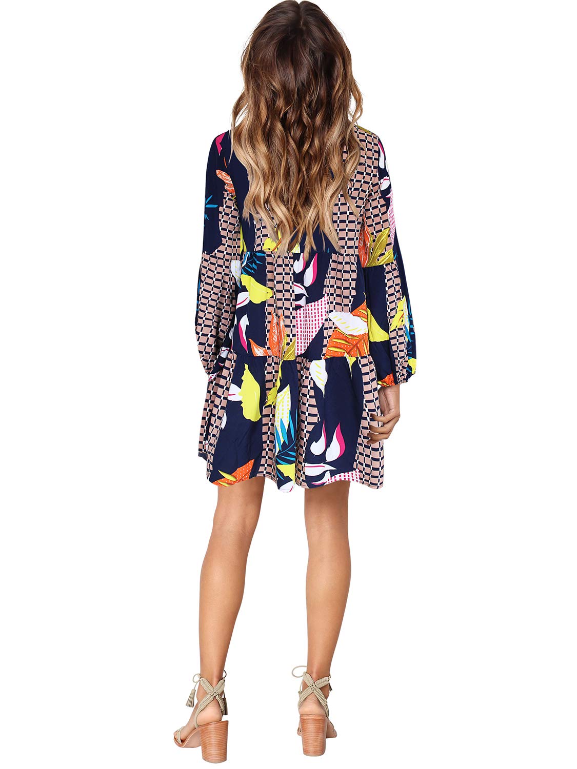 Amoretu Dresses for Women Pattern Casual V Tunic Dresses, Spring, Summer, 2025 (Printed Geometry, L)