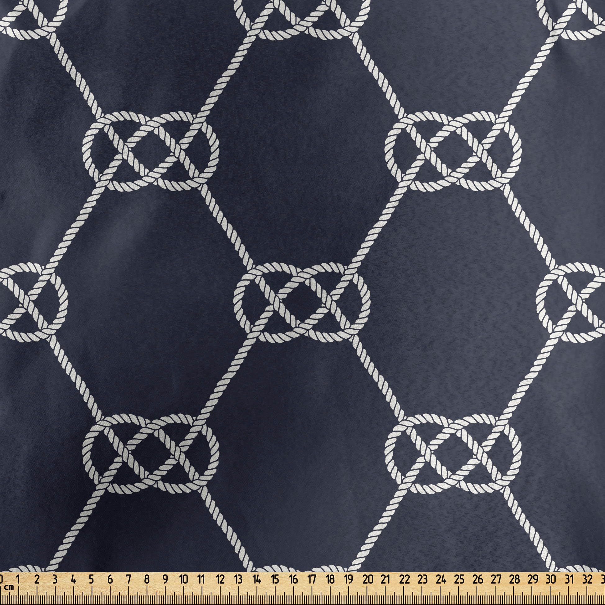 Ambesonne Navy Blue Fabric by The Yard, Navy Inspired Sailor Knot Pattern Illustration Nautical Abstract Design, Decorative Satin Fabric for Home Textiles and Crafts, Dark Blue Cream
