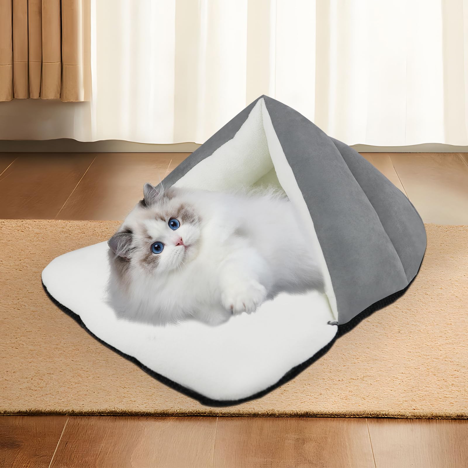 YUNNARL Pet House, Cat & Dog Cave Bed - Ultra Soft Polar Fleece, Waterproof, Washable - 25x20 Inches, Gray
