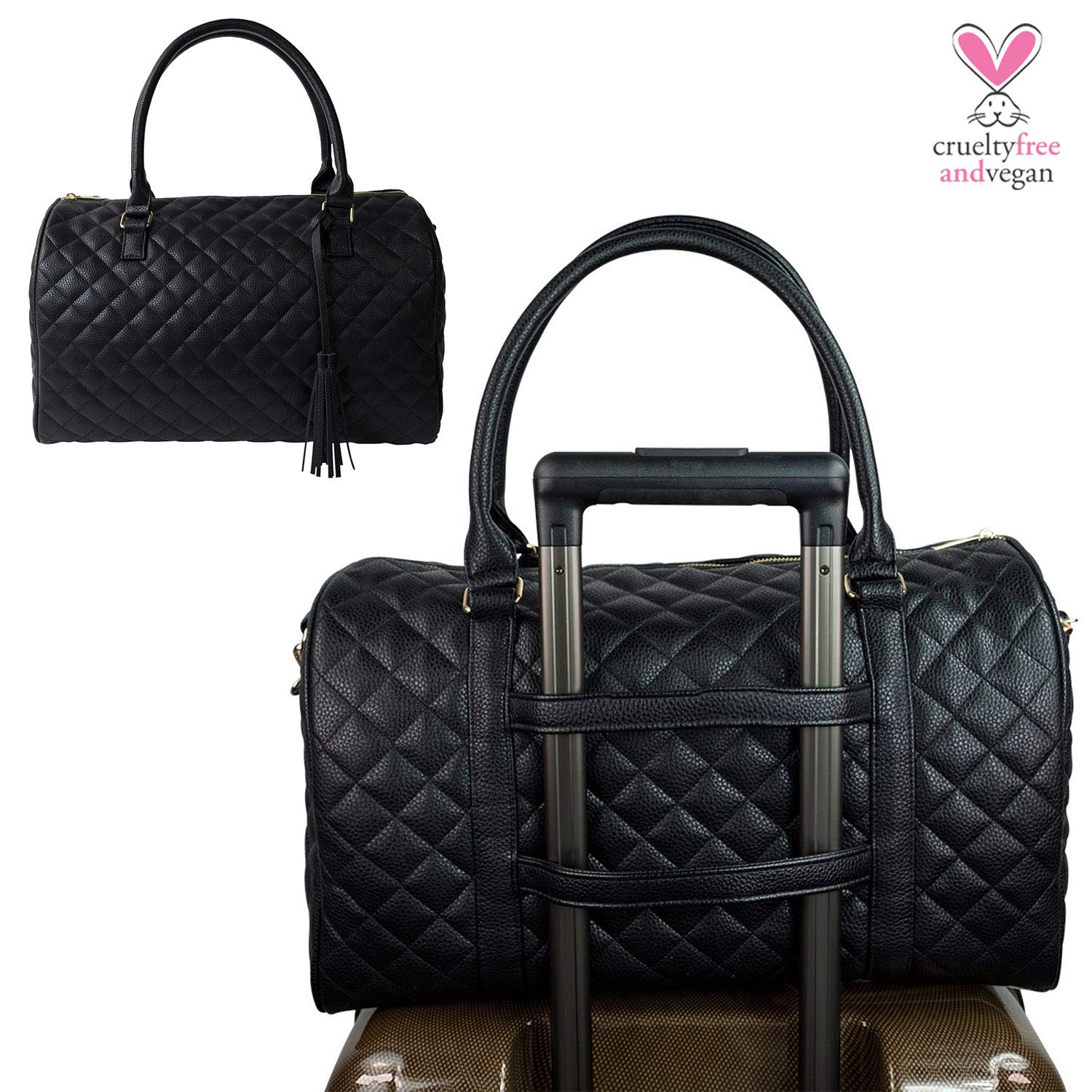 Womens Quilted Weekender Duffle Carry Bags Overnight Travel Handbag Shoulder Tote Trolley Handle Luggage TSA Approved Bag Quad Duffle 43 (Black-03)