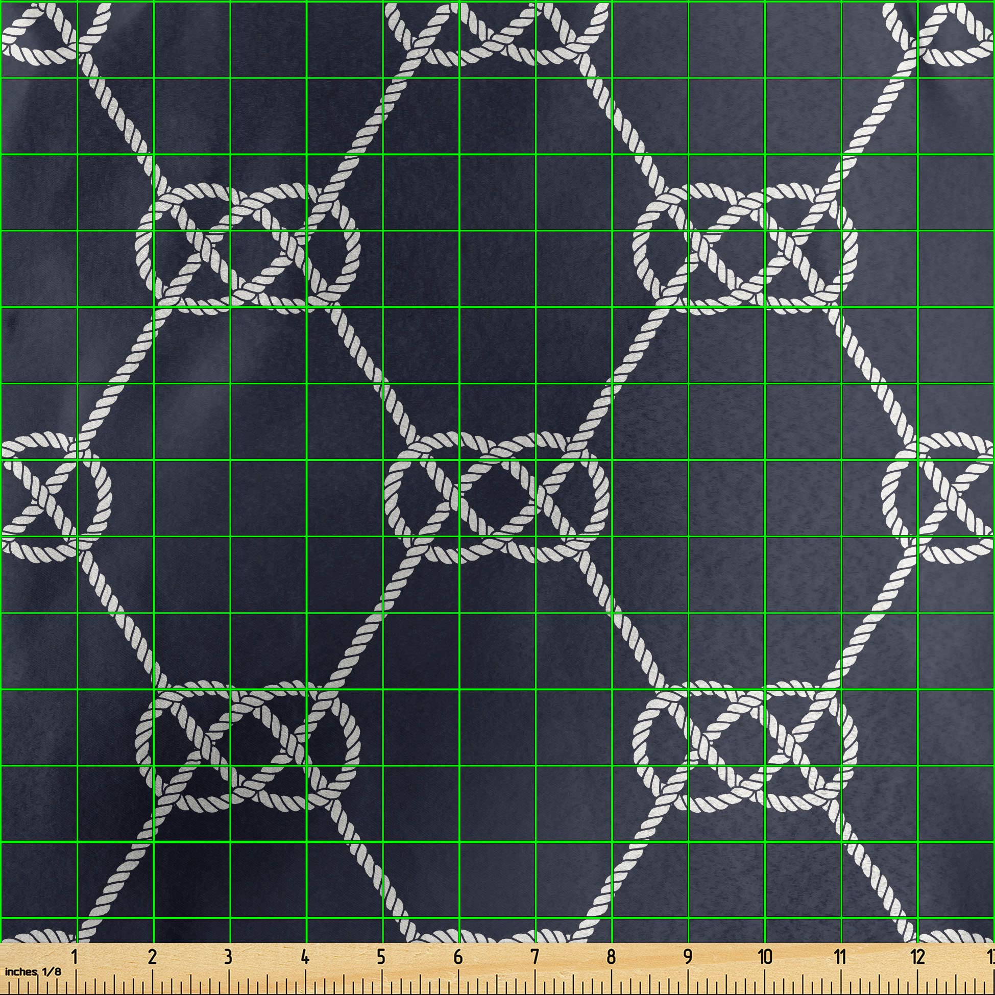 Ambesonne Navy Blue Fabric by The Yard, Navy Inspired Sailor Knot Pattern Illustration Nautical Abstract Design, Decorative Satin Fabric for Home Textiles and Crafts, Dark Blue Cream