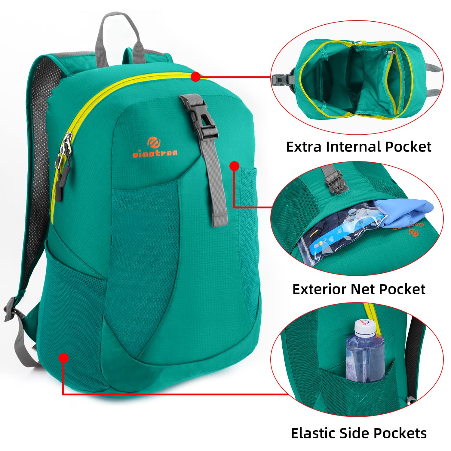 sinotron Lightweight Packable Backpack,Small Foldable Hiking Backpack Day Pack for Travel Camping Outdoor Vacation(Green)