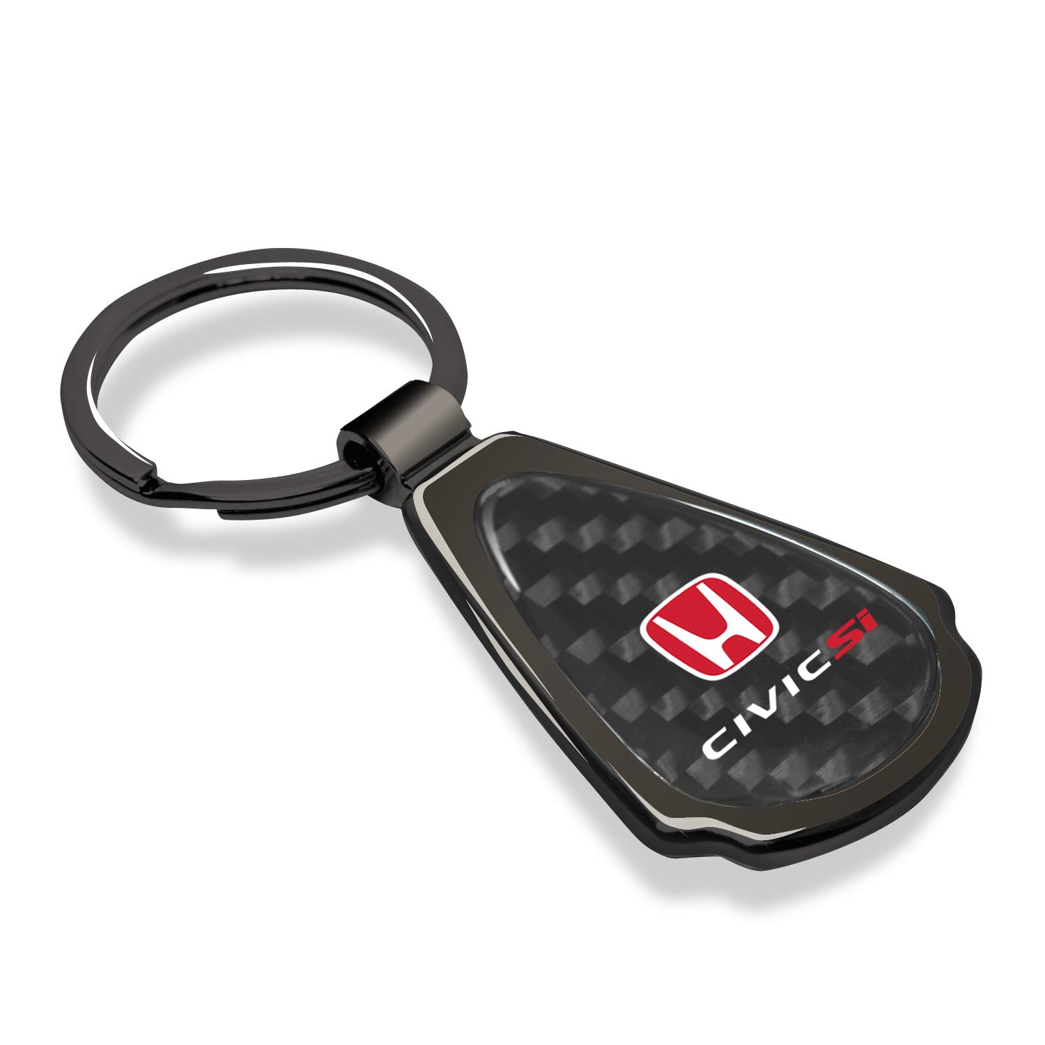 iPick Image Compatible with Honda Red Civic Si Real Carbon Fiber Gunmetal Black Metal Teardrop Key Chain