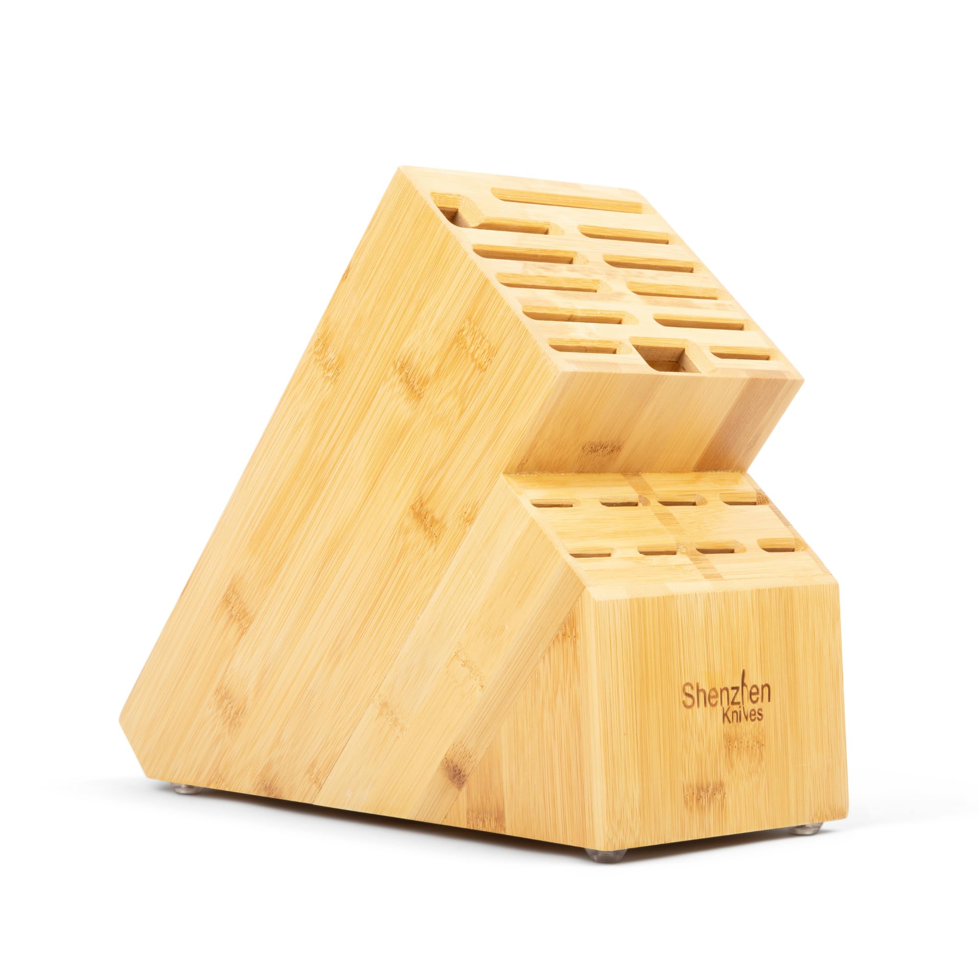 Shenzhen Knives 20 Slot Universal Knife Block: X-Large Bamboo Finish Wood Knife Block without Knives Countertop Butcher Block Knife Holder and Organizer with Wide Slots for Easy Kitchen Knife Storage