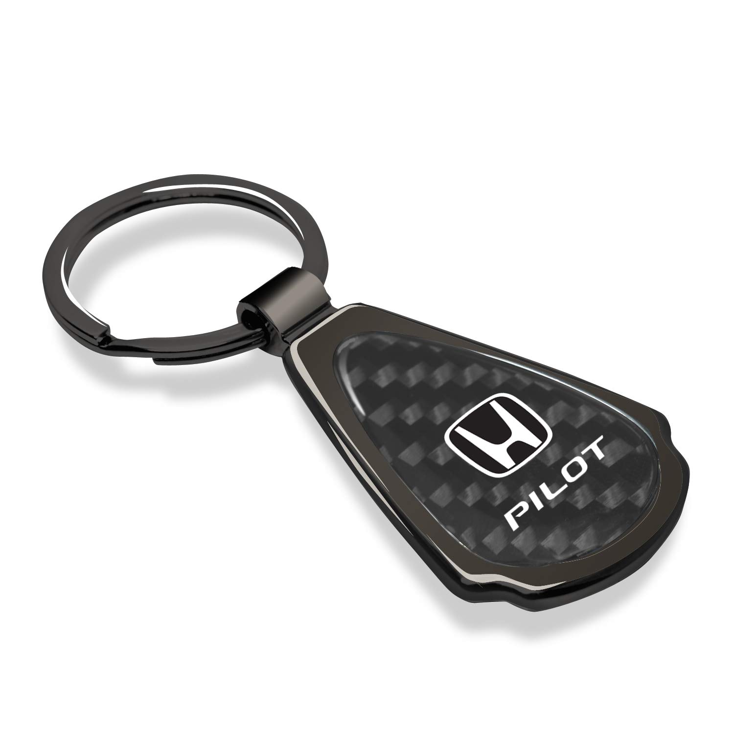 iPick Image Compatible with Honda Pilot Real Black Carbon Fiber Gunmetal Black Metal Teardrop Key Chain