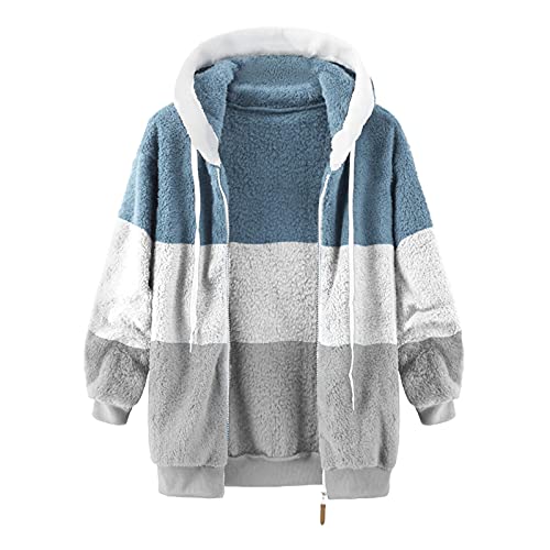 Women's Teddy Fleece Long Sleeve Fuzzy Hoodie Hooded Sweatshirt Drawstring Pullover Fuzzy Velvet Sweater Outwear Gray