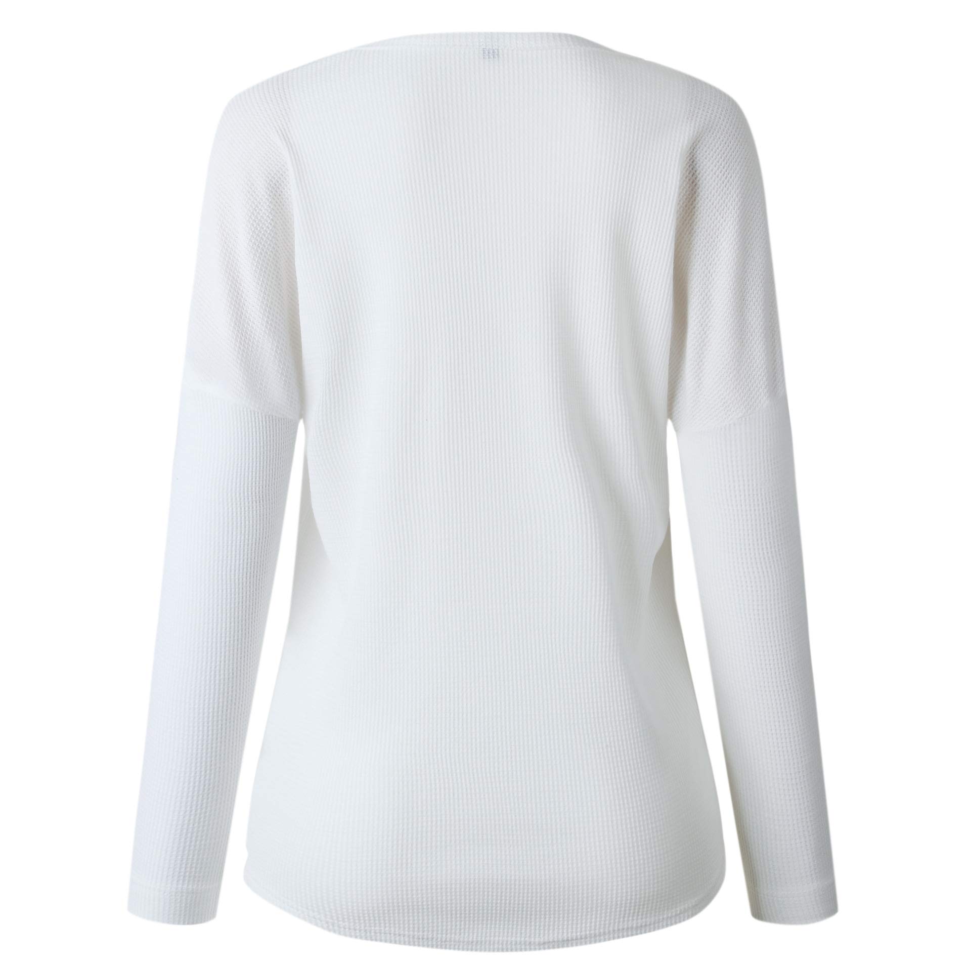 Famulily Women's Waffle Knit Tunic Tops Loose Long Sleeve Button Up V Neck Henley Shirts (White, Large)