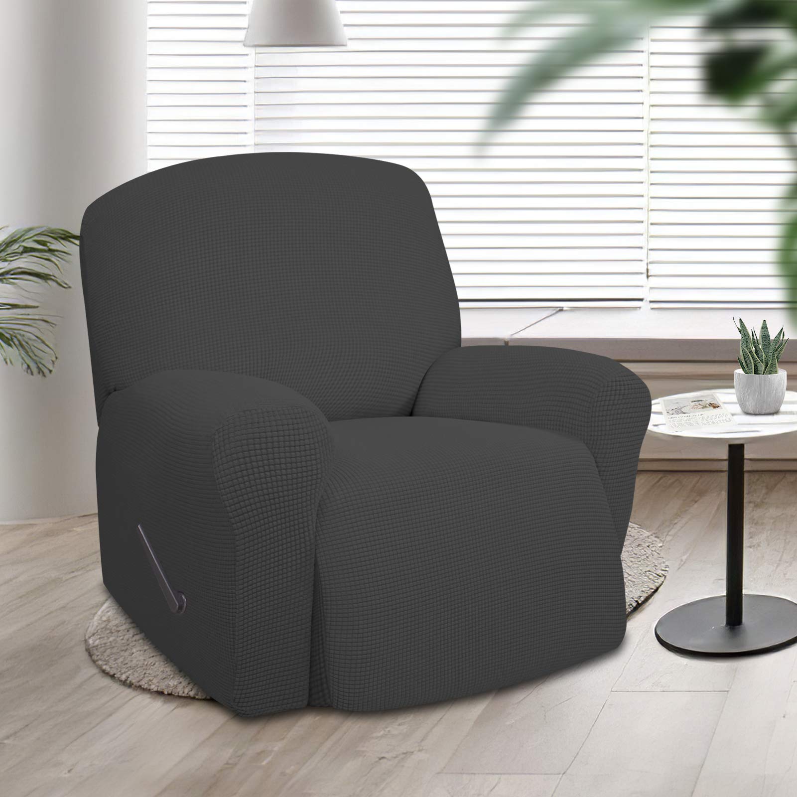 Easy-Going Oversized Recliner Stretch Sofa Slipcover Sofa Cover 1 Piece Furniture Protector Couch Soft with Elastic Bottom Kids,Polyester Spandex Jacquard Small Checks(Oversize Recliner,Dark Gray)