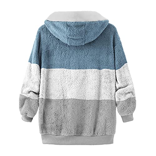 Women's Teddy Fleece Long Sleeve Fuzzy Hoodie Hooded Sweatshirt Drawstring Pullover Fuzzy Velvet Sweater Outwear Gray