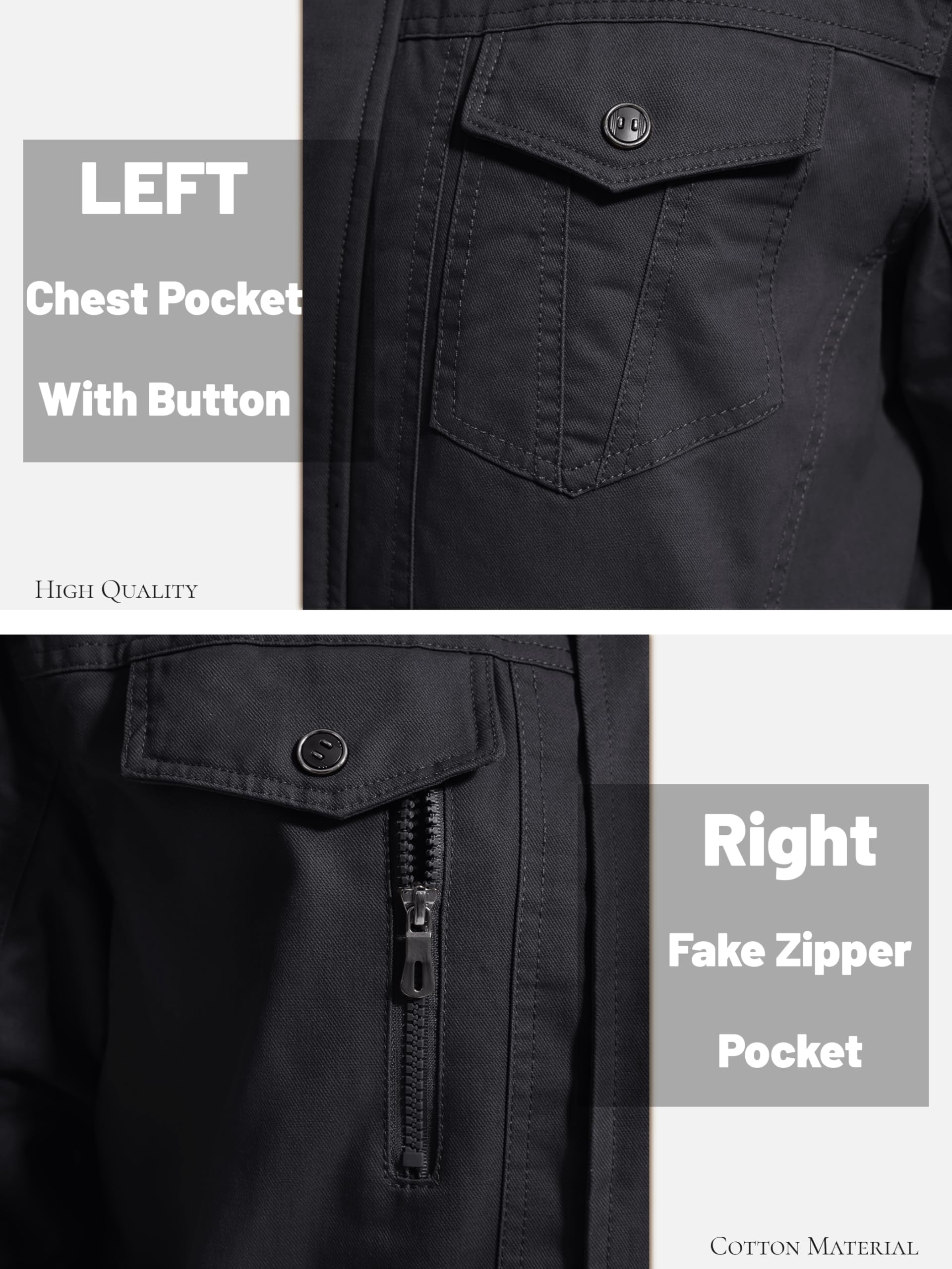 MAGCOMSEN Winter Jackets For Men Casual Warm Work Jacket Cotton Fleece Lined Trucker Jacket Canvas Black Jacket Men Security Coat Black L