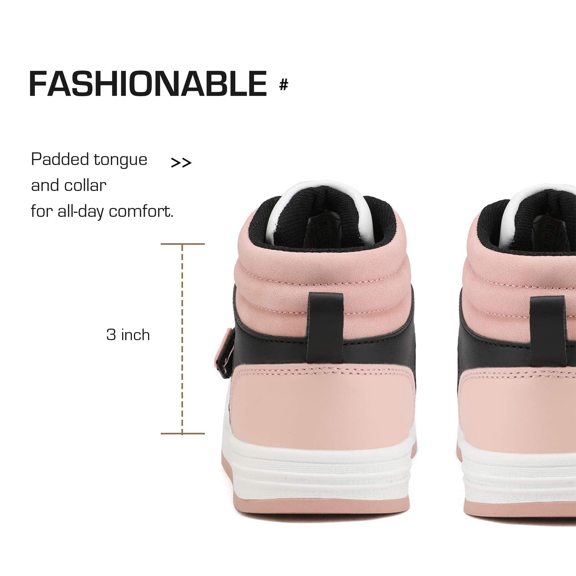 DREAM PAIRS Boys Girls High Top Sneaker LilLegends Skyhigh Basketball Shoes,Size 5 Big Kid,Black/White/Pink,Freestyle-K