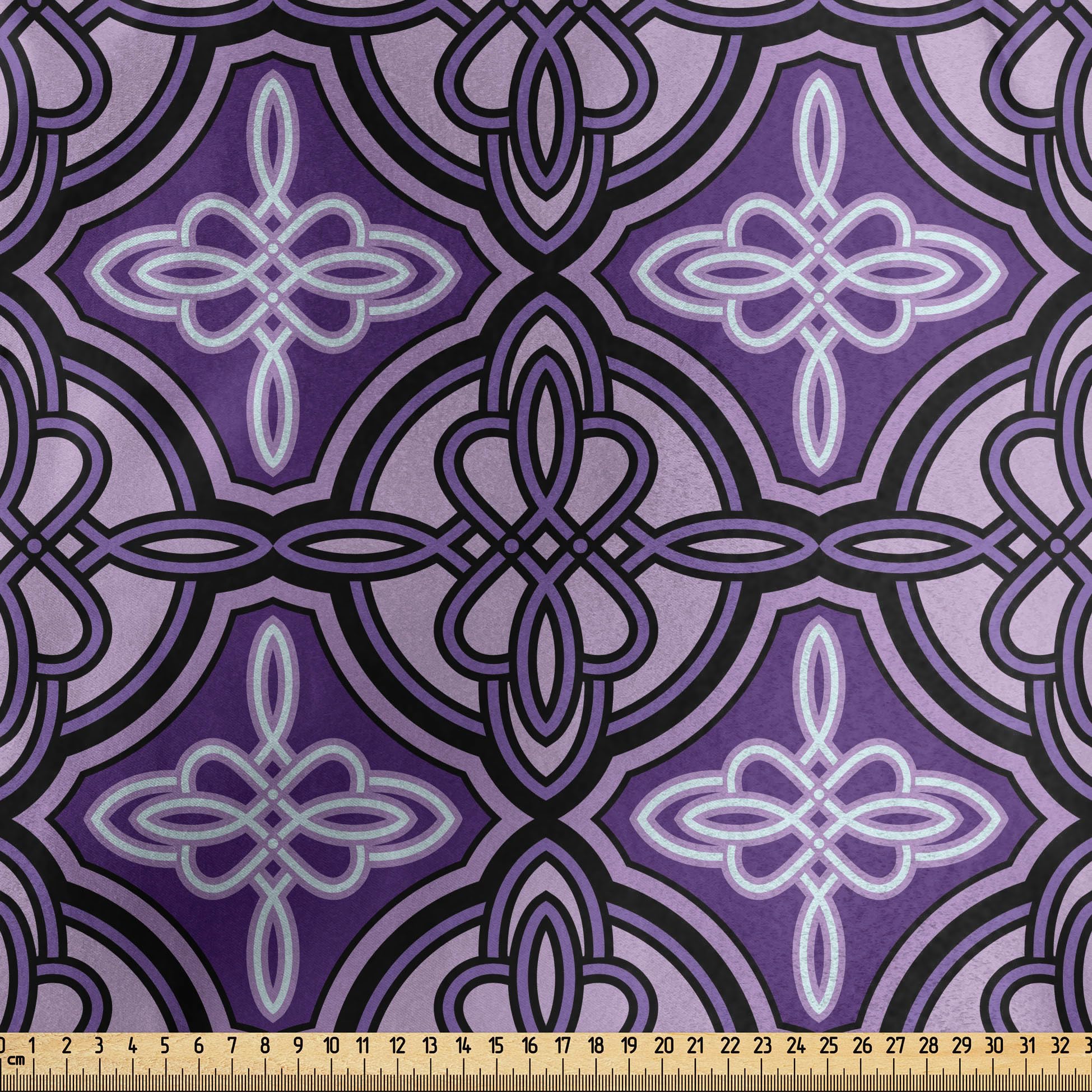Ambesonne Celtic Fabric by The Yard, Unique Celtic Knot with Swirling and Twisted Line Details Print, Decorative Satin Fabric for Home Textiles and Crafts, Violet Lilac