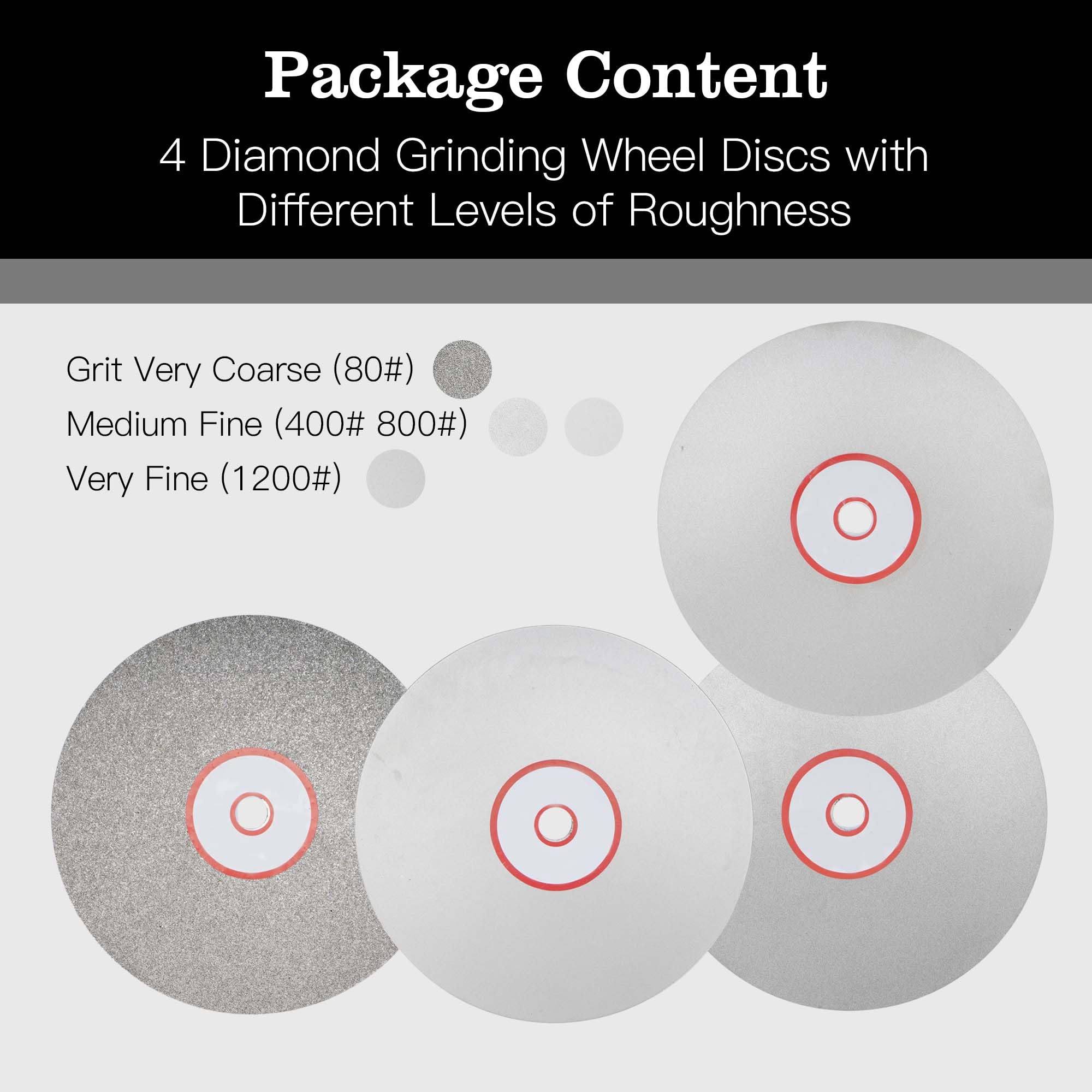 awliye 4Pcs Diamond Grinding Disc, 6" x 1/2" Arbor Grinder Disc Sanding Discs, Flat Lap Wheel Diamond Polishing Disc Set 80/400/800/1200 Grit Lapping Grinding Tools for Gemstone Glass Rock Ceramics