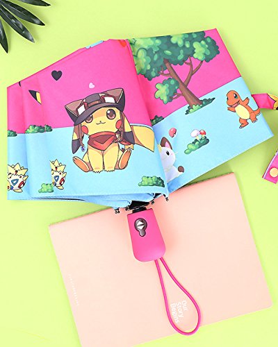 AloveTree Kids Folding Umbrella Automatic Open Cartoon Travel Umbrella Compact Windproof for Girls Boys