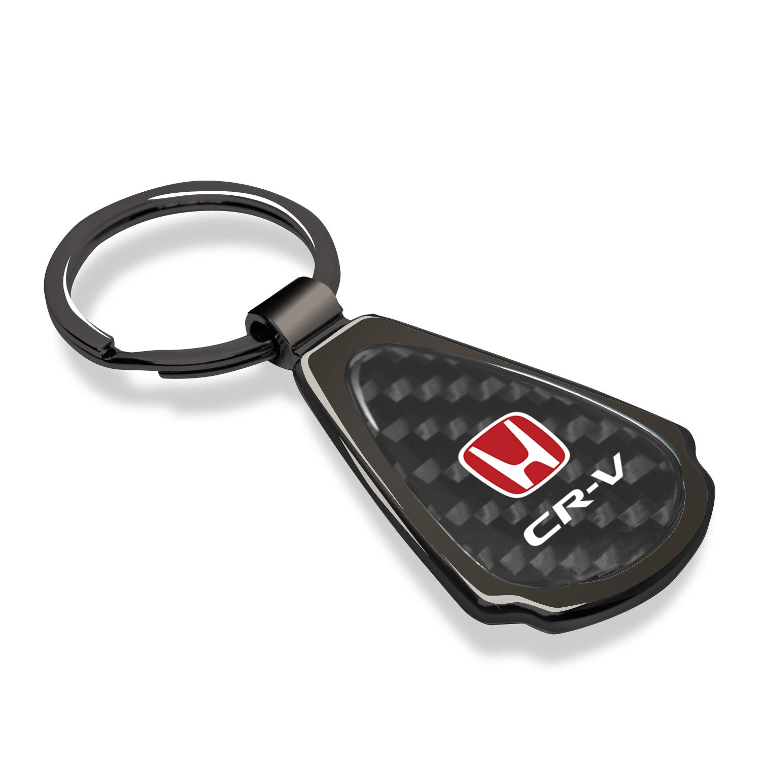 iPick Image Compatible with Honda Red CR-V Real Black Carbon Fiber Gunmetal Black Metal Teardrop Key Chain