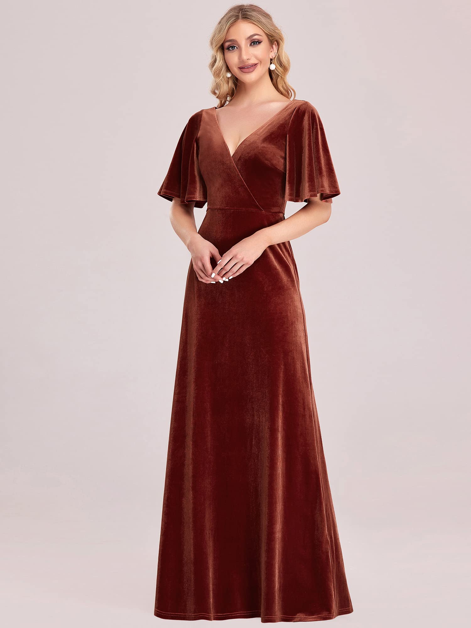 Ever-Pretty Women's Retro Evening Gown A Line V-Neck Wrap Velvet Long Formal Dresses Maroon US12
