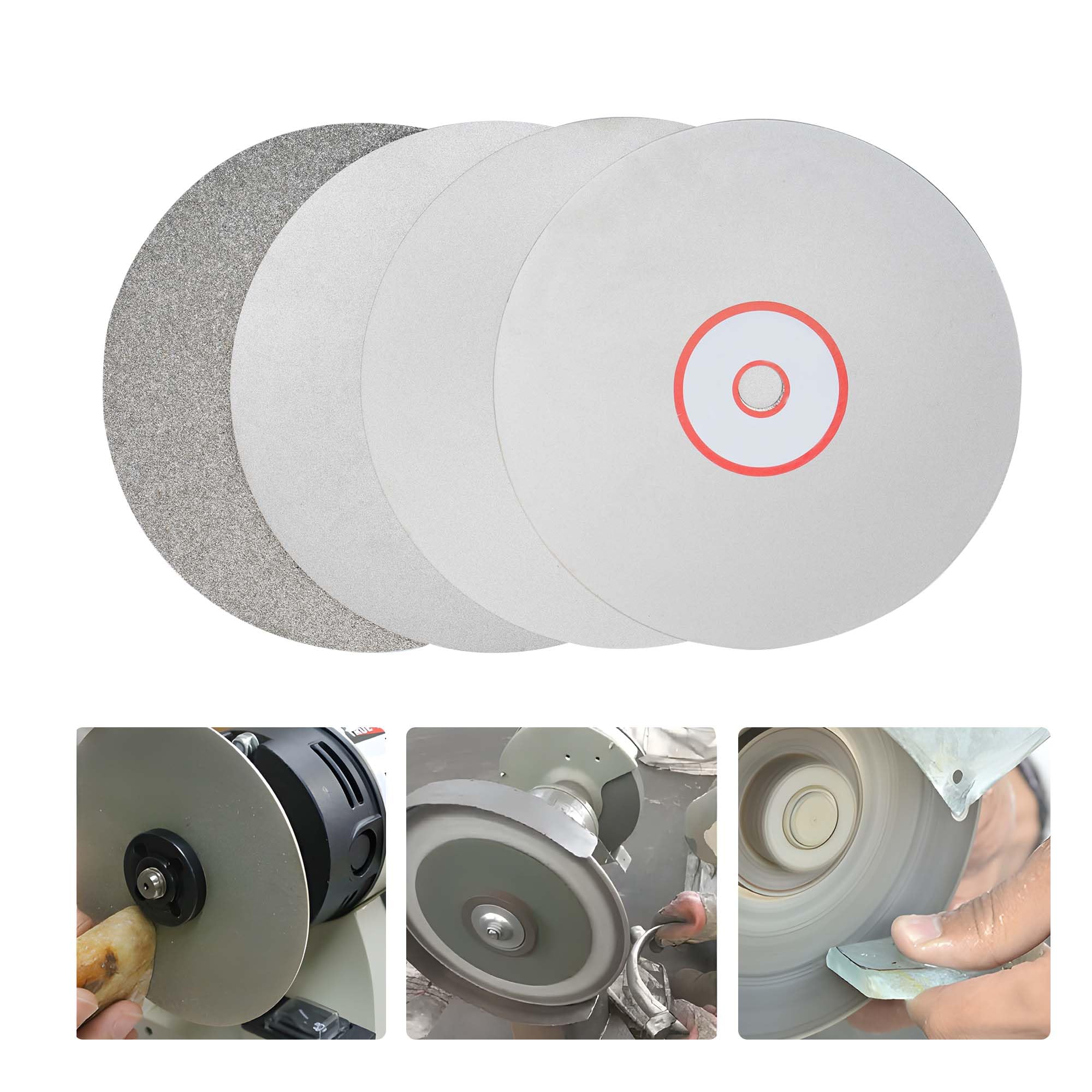 awliye 4Pcs Diamond Grinding Disc, 6" x 1/2" Arbor Grinder Disc Sanding Discs, Flat Lap Wheel Diamond Polishing Disc Set 80/400/800/1200 Grit Lapping Grinding Tools for Gemstone Glass Rock Ceramics