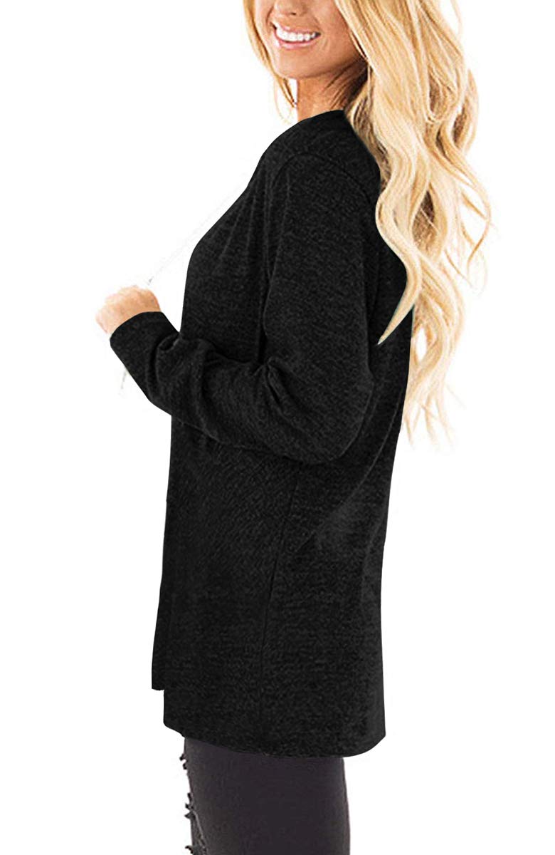 Jescakoo Tunic Tops for Leggings for Women Fall V Neck T Shirts Pullover Long Sleeve Black XL