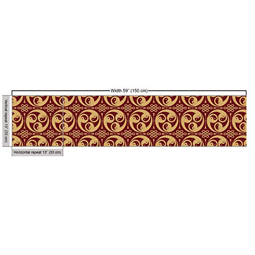 Ambesonne Yin Yang Fabric by The Yard, Oriental in Triple Circular Form with Everlasting Knot, Decorative Fabric for Upholstery and Home Accents, Sand Brown and Ruby