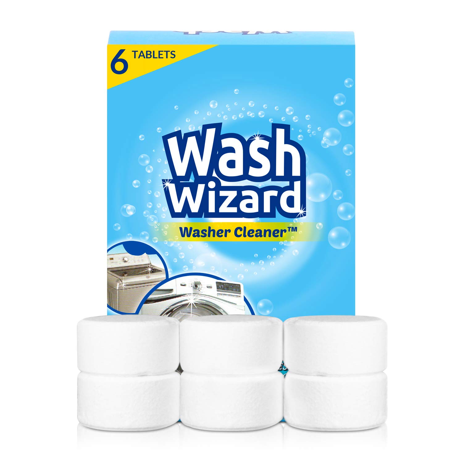 WASH WIZARD - Washing Machine Cleaner - White 6 Tablets, Cleans Front Load and Top Load Washers Including HE, Safe For all Washer Components and Septic Tanks