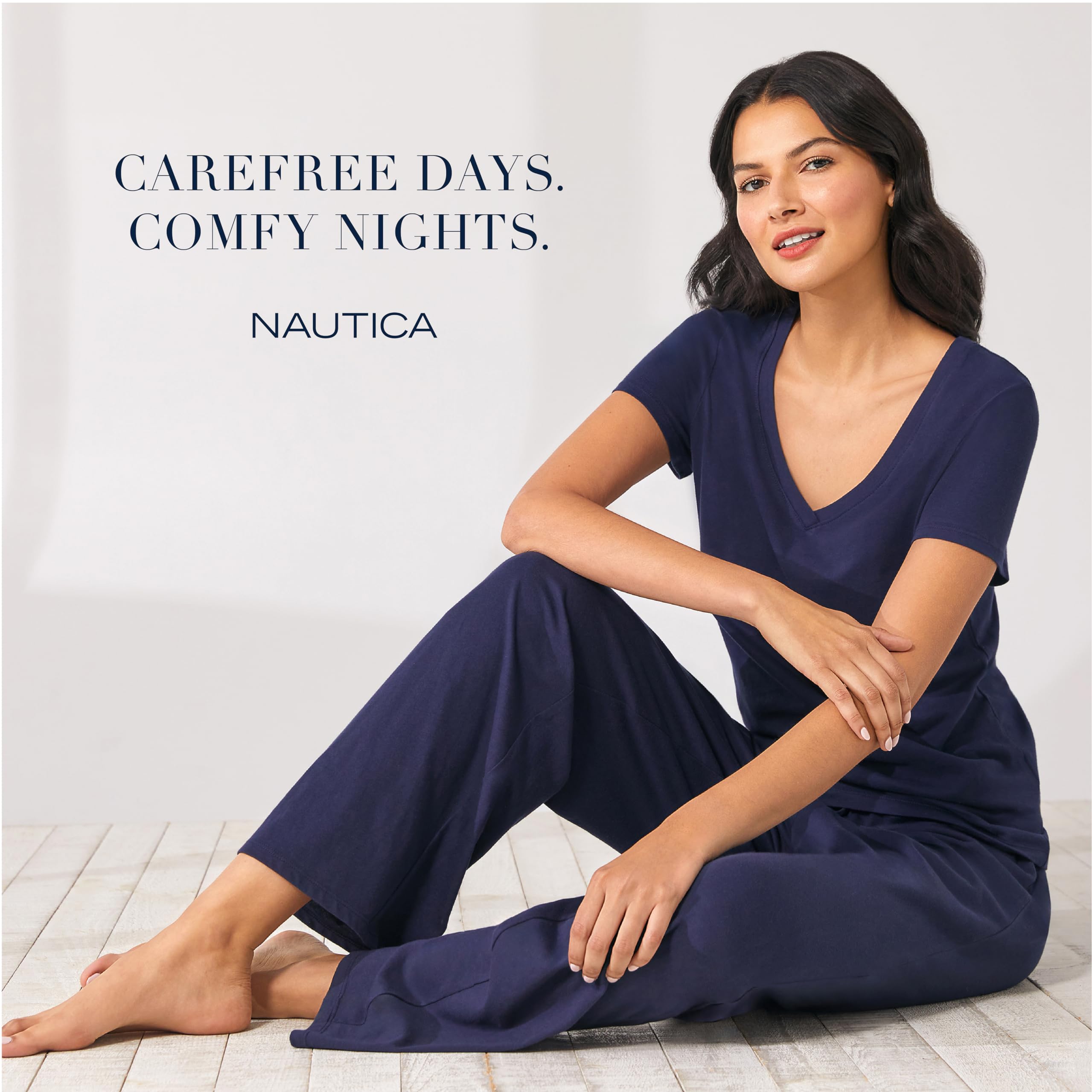 Nautica Womens Sleep Pants - Long Length, Breathable Pajama Bottoms - Cotton Knit Jersey Sleepwear and Loungewear - Navy - 3X