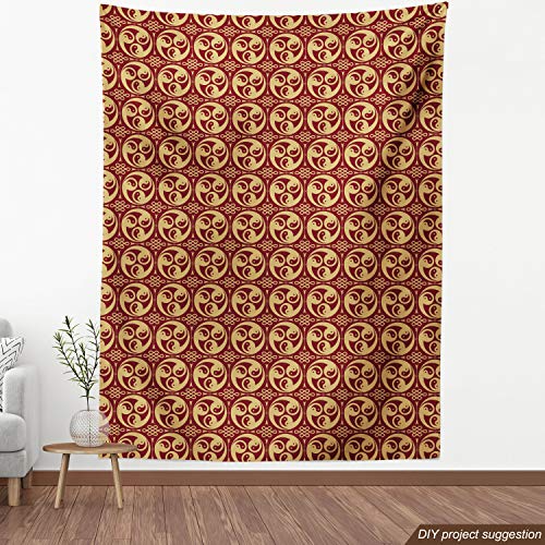 Ambesonne Yin Yang Fabric by The Yard, Oriental in Triple Circular Form with Everlasting Knot, Decorative Fabric for Upholstery and Home Accents, Sand Brown and Ruby
