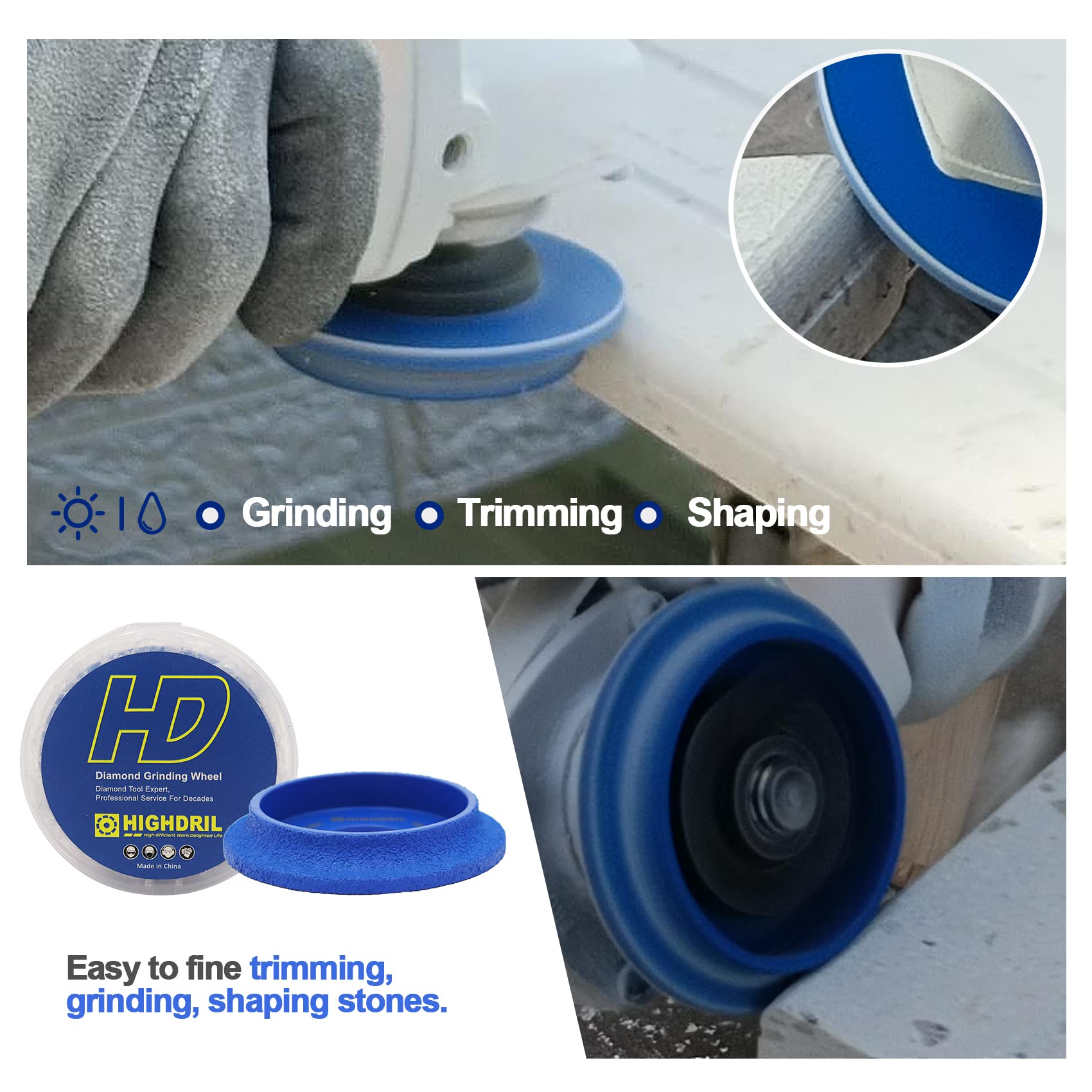 Diamond Profile Wheel 3 Inchx7/8"x10mm, HIGHDRIL Demi-bullnose Edge Abrasive Grinding Wheel Vacuum Brazed Diamond Grinding Disc for Tile,Quartz,Marble,Granite,Ceramic,Artificial stone