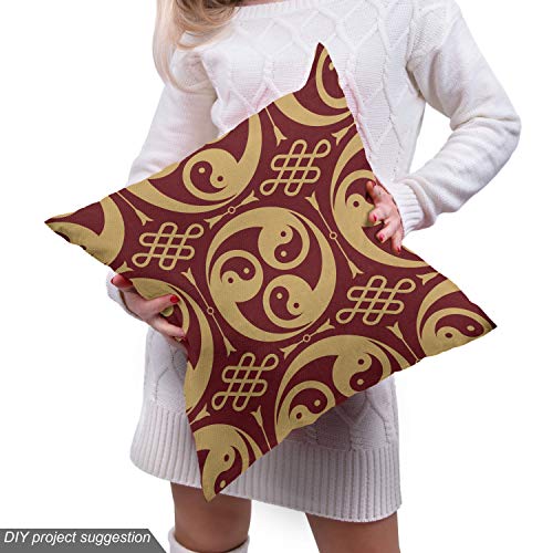 Ambesonne Yin Yang Fabric by The Yard, Oriental in Triple Circular Form with Everlasting Knot, Decorative Fabric for Upholstery and Home Accents, Sand Brown and Ruby
