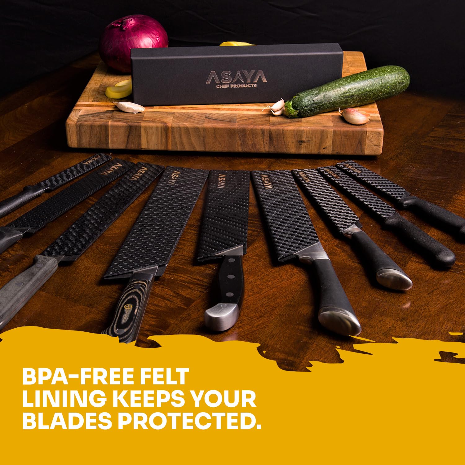 Asaya Professional Knife Edge Guards -Universal Blade Covers - Extra Strength, ABS Plastic and BPA-Free Felt Lining, non-Toxic and Food Safe - Knives Not Included (9Pcs)