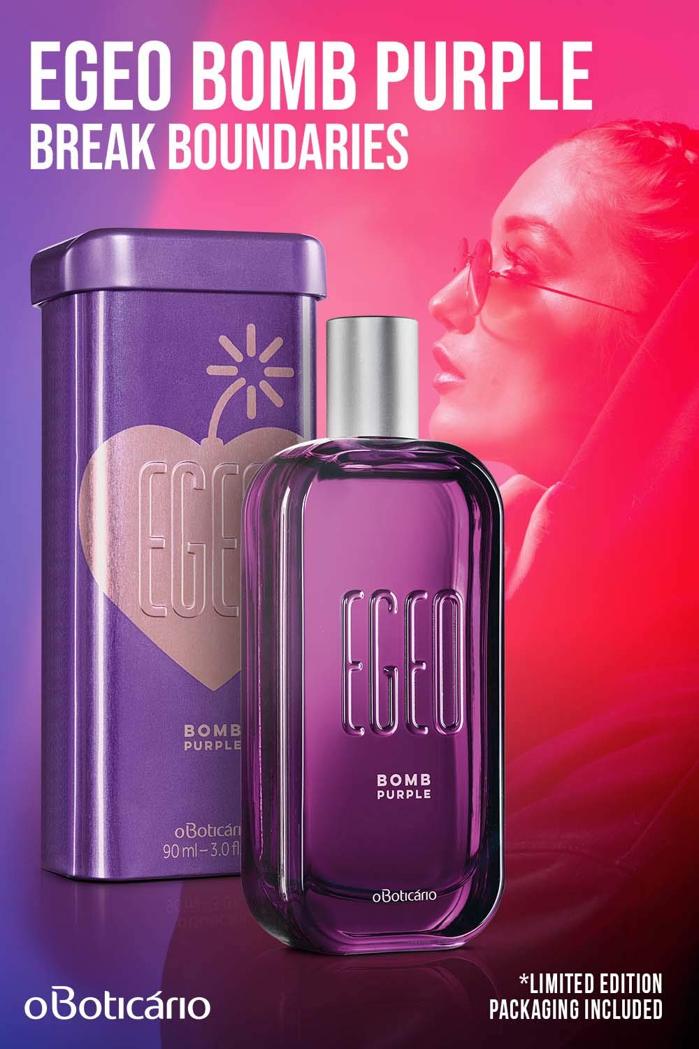 EgeoBomb Purple Eau de Toilette by O Boticario | Womens Long Lasting Perfume | Warm & Sweet Perfumes for Women (3 fl. oz.)