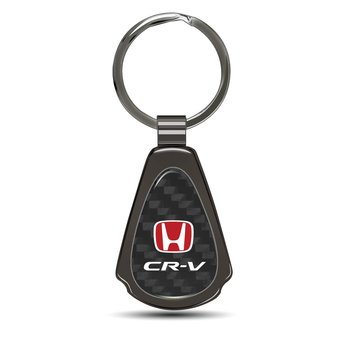 iPick Image Compatible with Honda Red CR-V Real Black Carbon Fiber Gunmetal Black Metal Teardrop Key Chain